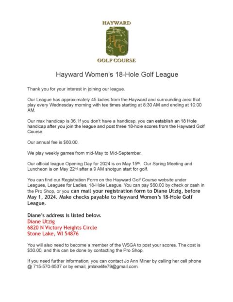 Lady Golfers: Consider Joining the Women’s 18-Hole League! - Hayward ...